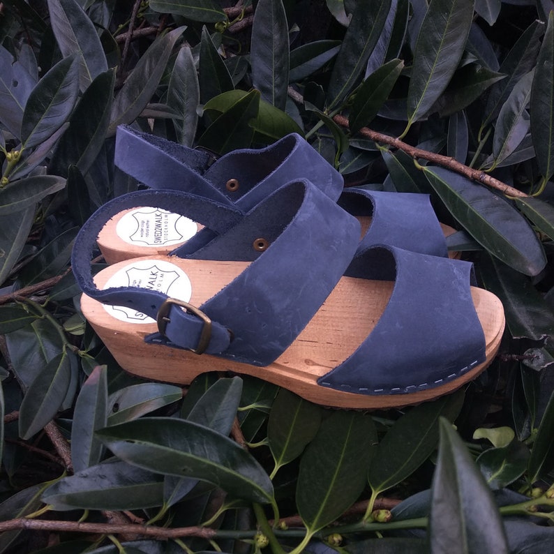 Swedish Clogs - CARINA - Peep Toe - Nubuck Leather Sandals Moccasins ...
