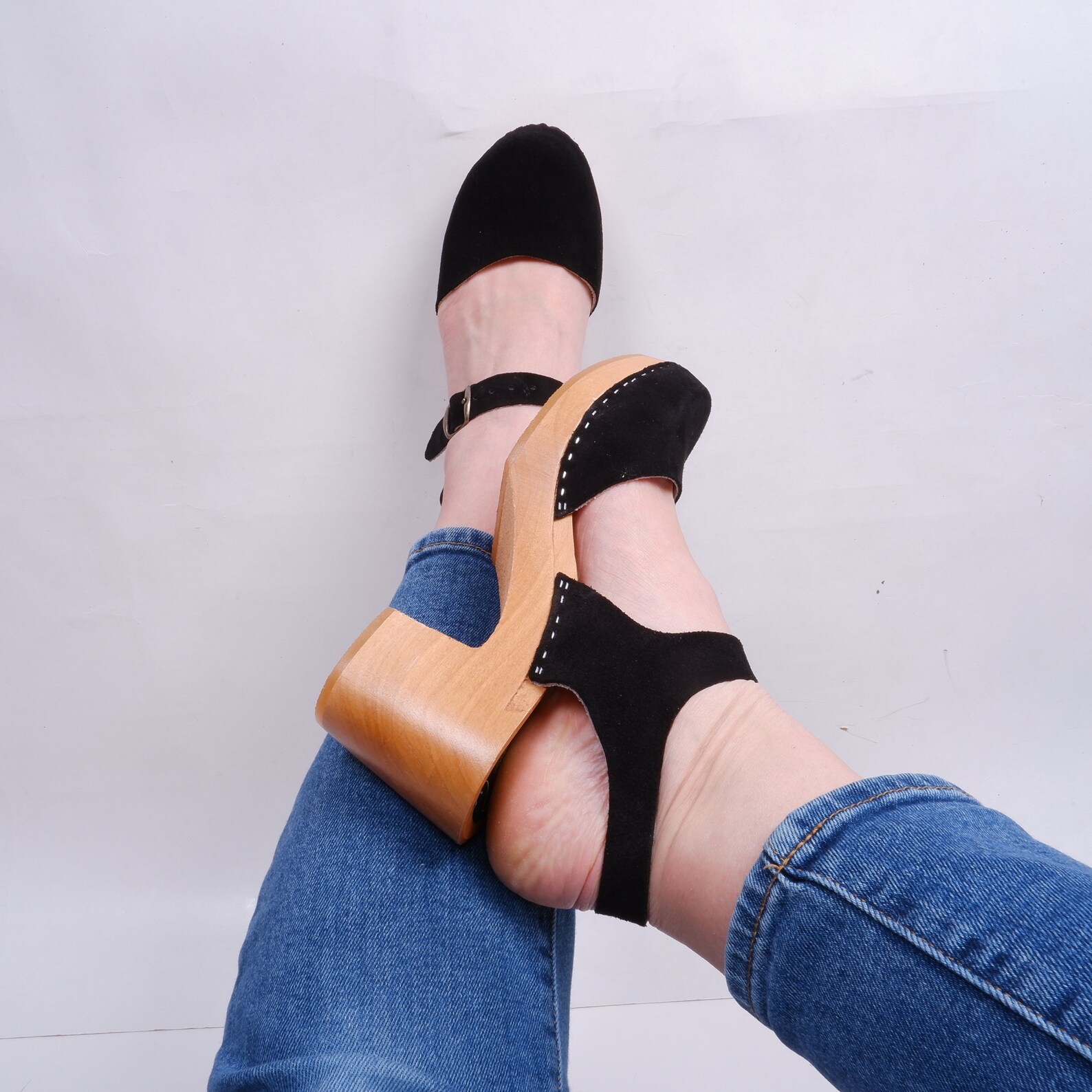 Swedish Clogs - ESTELLE Suede GREEN - Sandals Moccasins Wooden Women ...