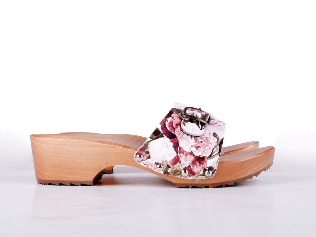 FLORAL Swedish Clogs - MIA - Sandals WEDDING Wooden Women Clogs Silver ...