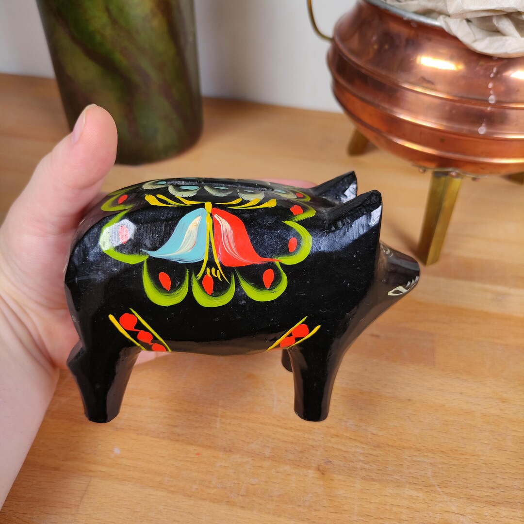 SUPER RARE Vintage Black Dala PIG - Dalarna - Antique Swedish Design ...