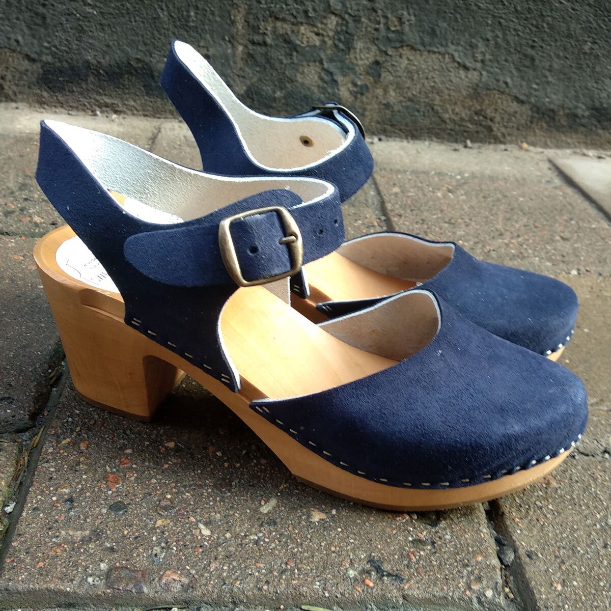Swedish Clogs - ESTELLE Suede BLUE - Sandals Moccasins Wooden Women ...