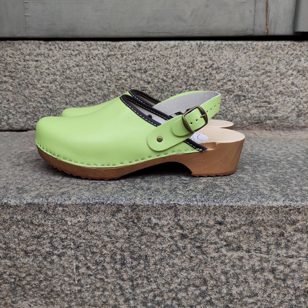 Swedish Clogs - BONDA Lime Green - Sandals Moccasins Wooden Women Clogs ...