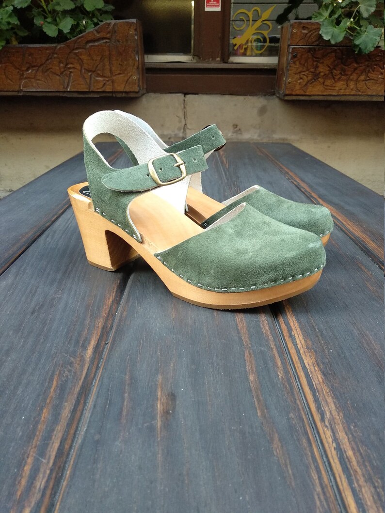 Swedish Clogs - ESTELLE Suede BLUE - Sandals Moccasins Wooden Women ...
