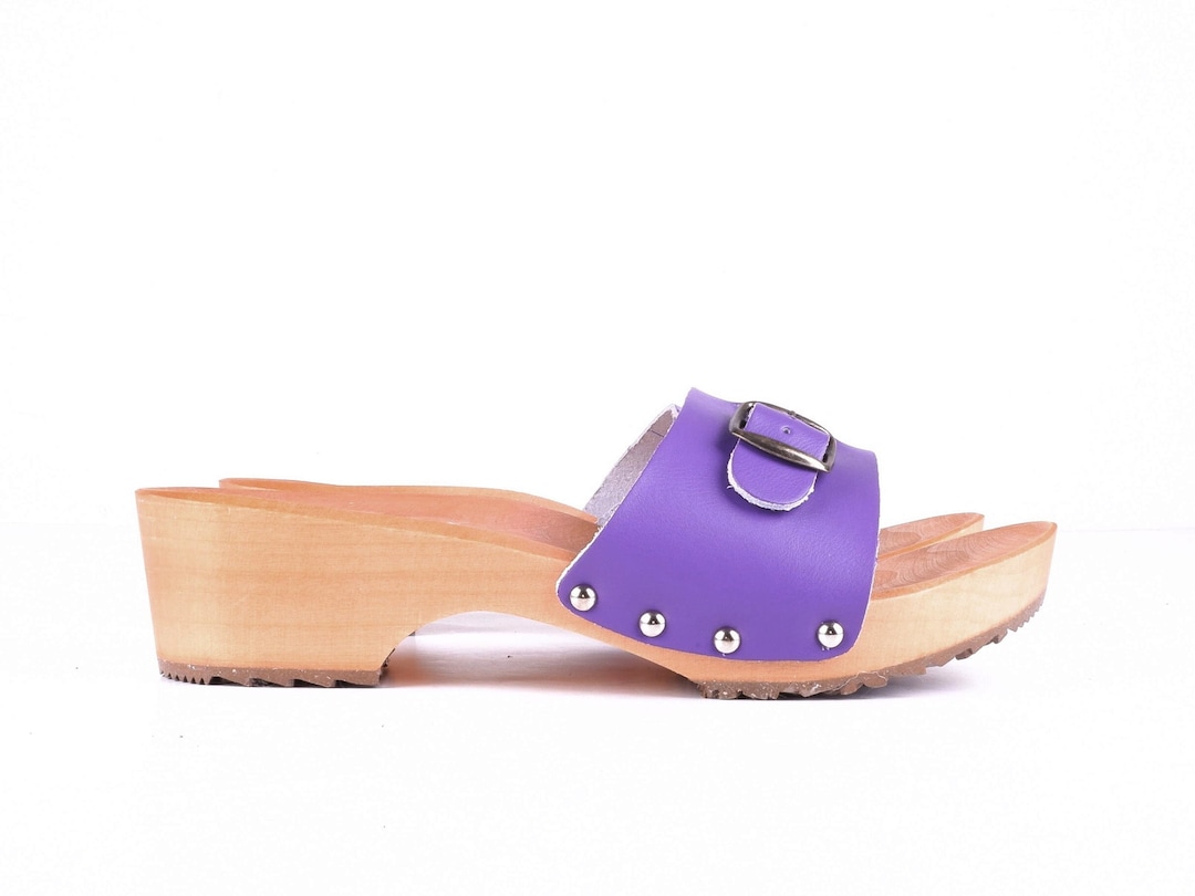 PURPLE Swedish Clogs - MIA - Sandals WEDDING Wooden Women Clogs Silver ...