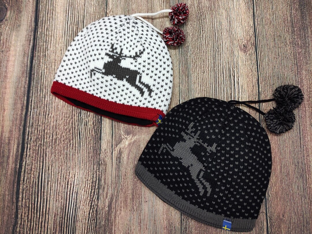 SWEDISH Ski HAT Double Lining, Beanie Winter Hat Wool Grey Black Warm ...