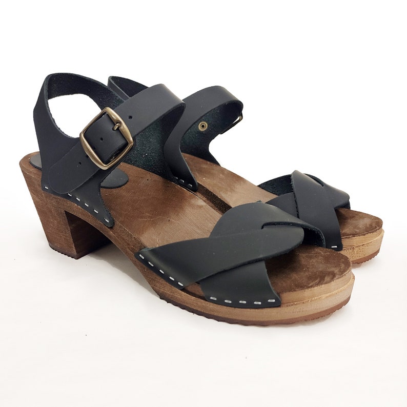 Swedish Clogs - NOVA - Peep Toe Wooden Clog Sandals - Nubuck Leather ...