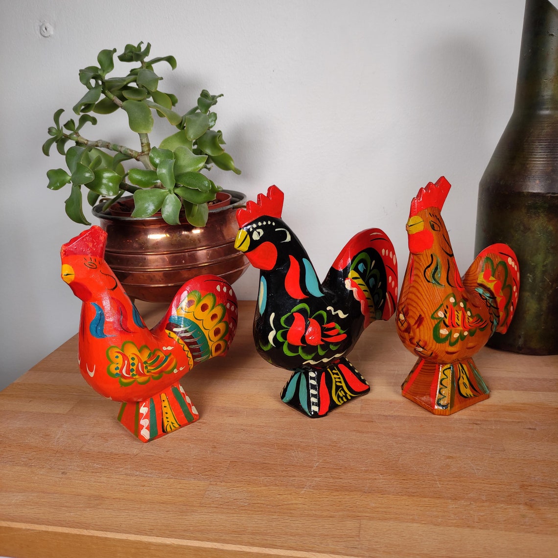 Vintage RARE black Dala ROOSTER Dalarna antique Swedish | Etsy