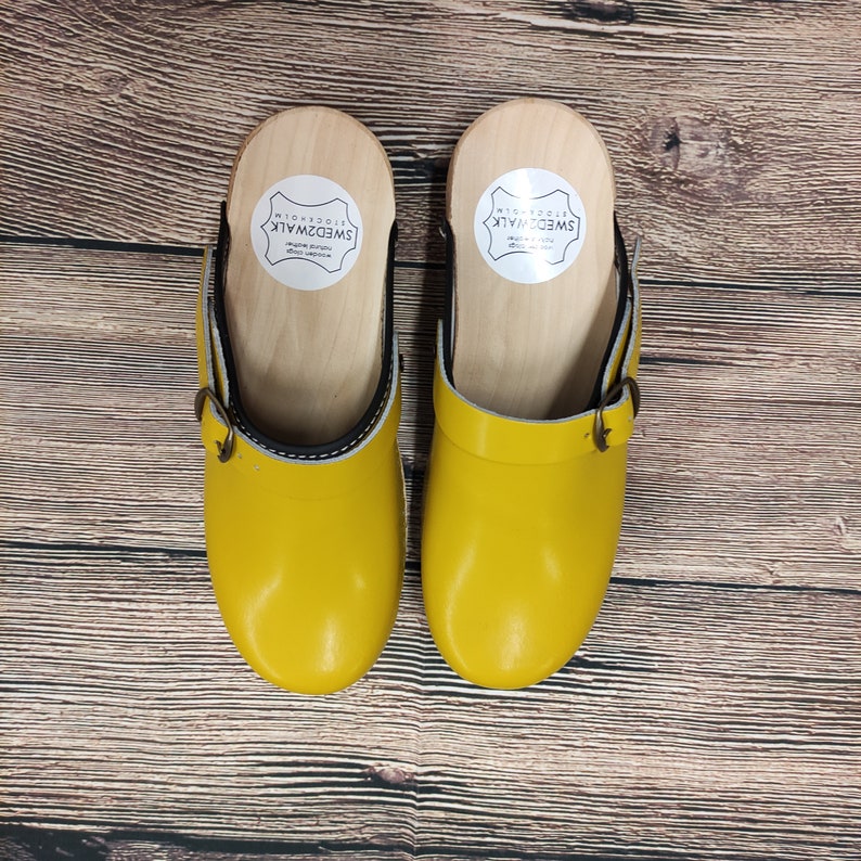 Swedish Clogs - BONDA YELLOW Lime Jungle Palm LEAF Sandals Moccasins ...