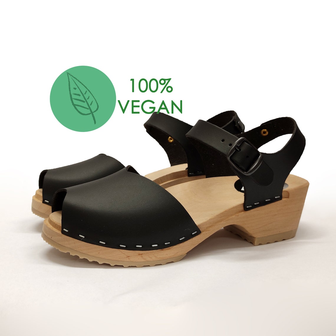Vegan Swedish Clogs - LUNA - Peep Toe - Handmade Clogs, Vegan Leather ...