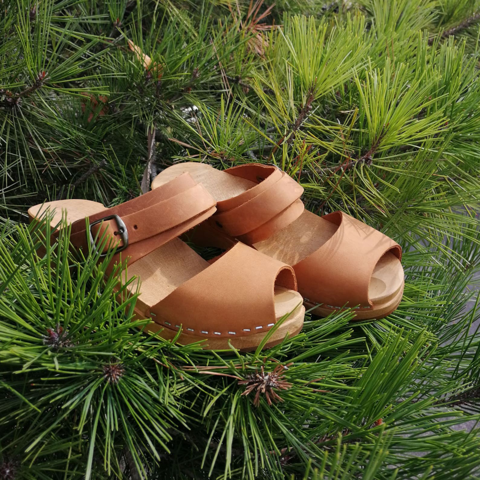 Swedish Clogs - CARINA - Peep Toe - Nubuck Leather Sandals Moccasins ...