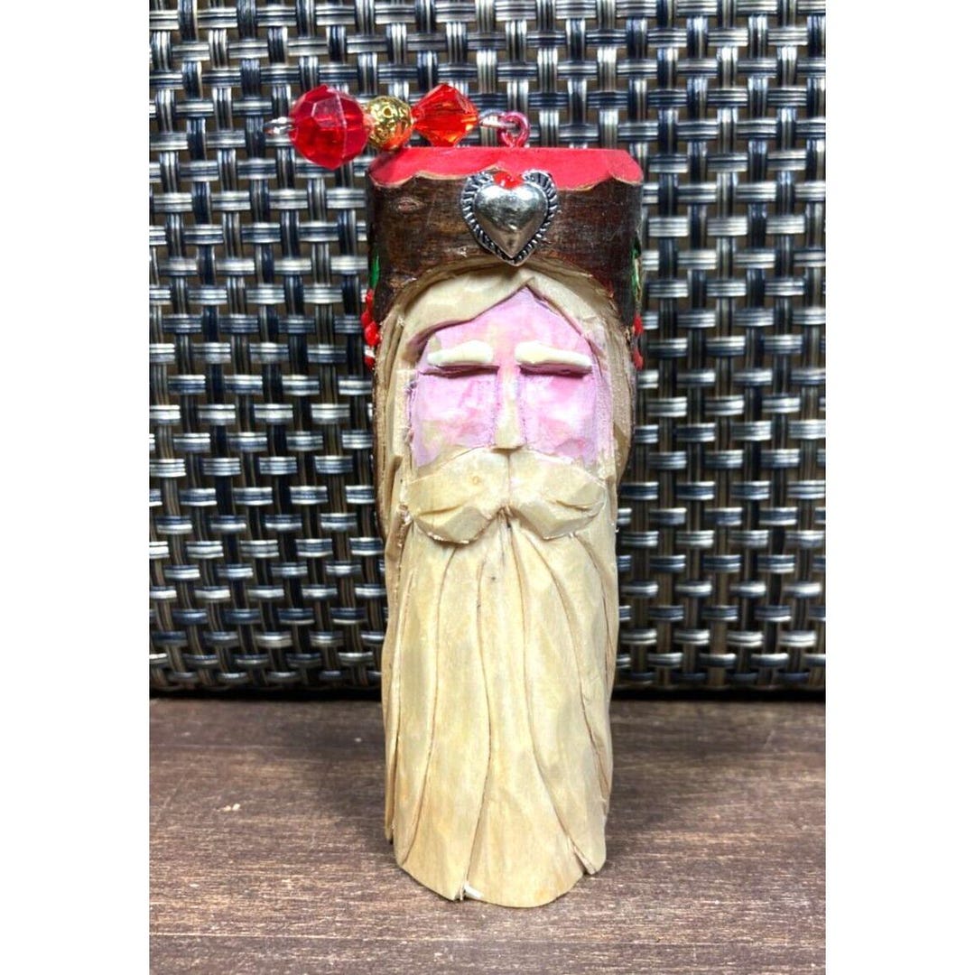 Hand Carved Santa Claus Whittled Wood Christmas Ornament OOAK Folk Art ...