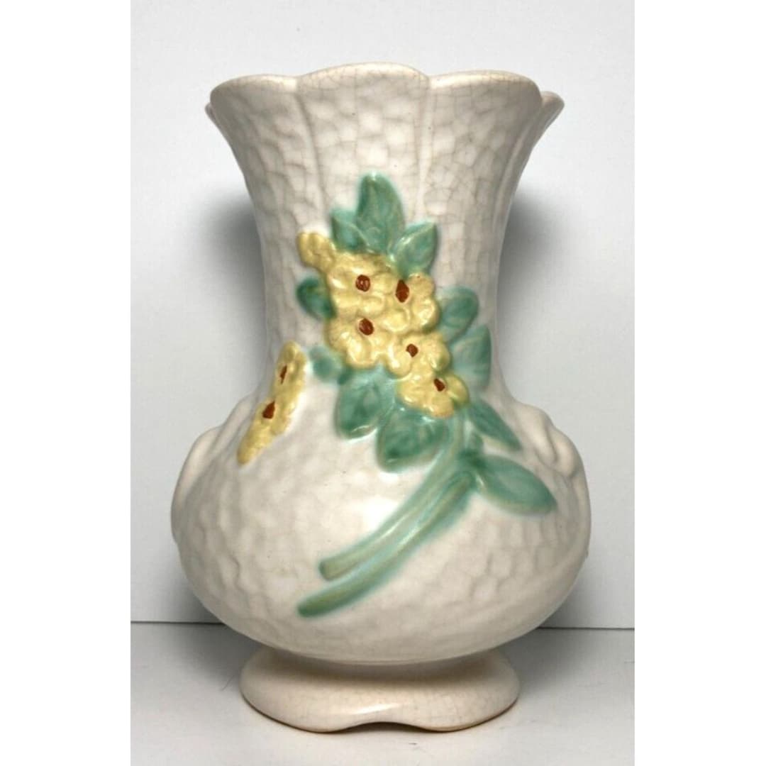 Vintage WELLER POTTERY 2 Flower FLORAL Pattern Vase 6 Tall Branches ...