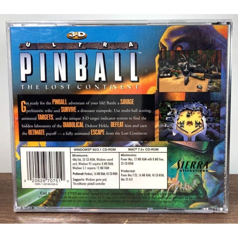 3D Ultra Pinball the Lost Continent CD-ROM 1999 Sierra Windows 95 Mac 7 ...