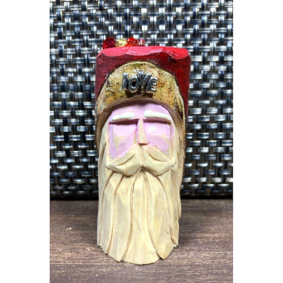Hand Carved Santa Claus Whittled Wood Christmas Ornament OOAK Folk Art ...