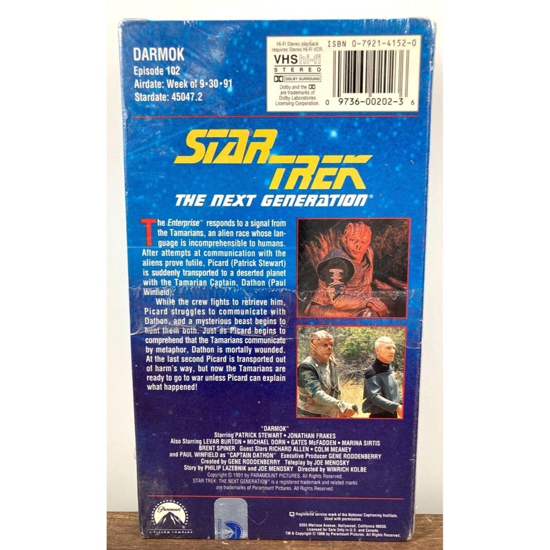 STAR TREK the Next Generation DARMOK Episode 102 Vhs Sealed 1991 Tng ...