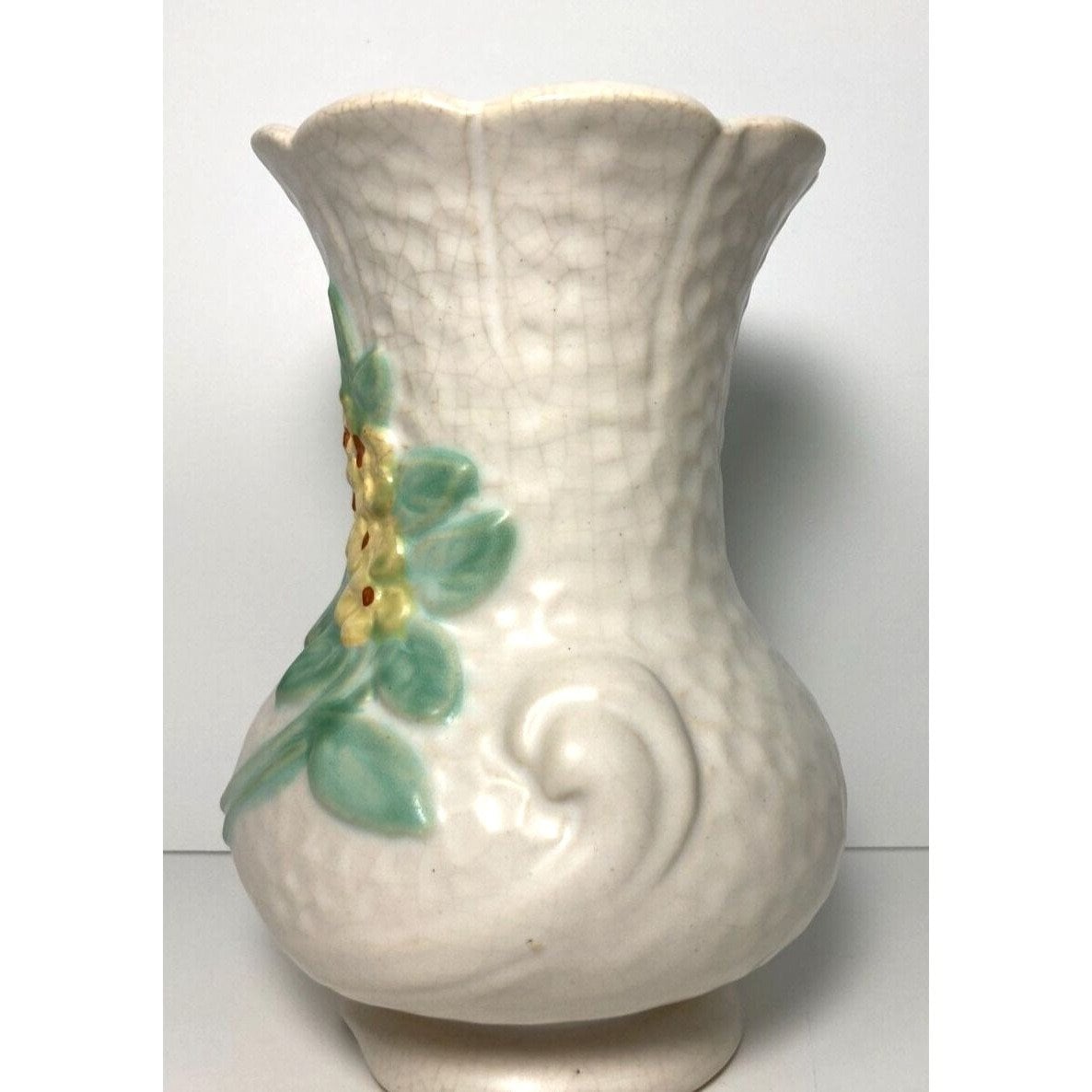 Vintage WELLER POTTERY 2 Flower FLORAL Pattern Vase 6 Tall Branches ...