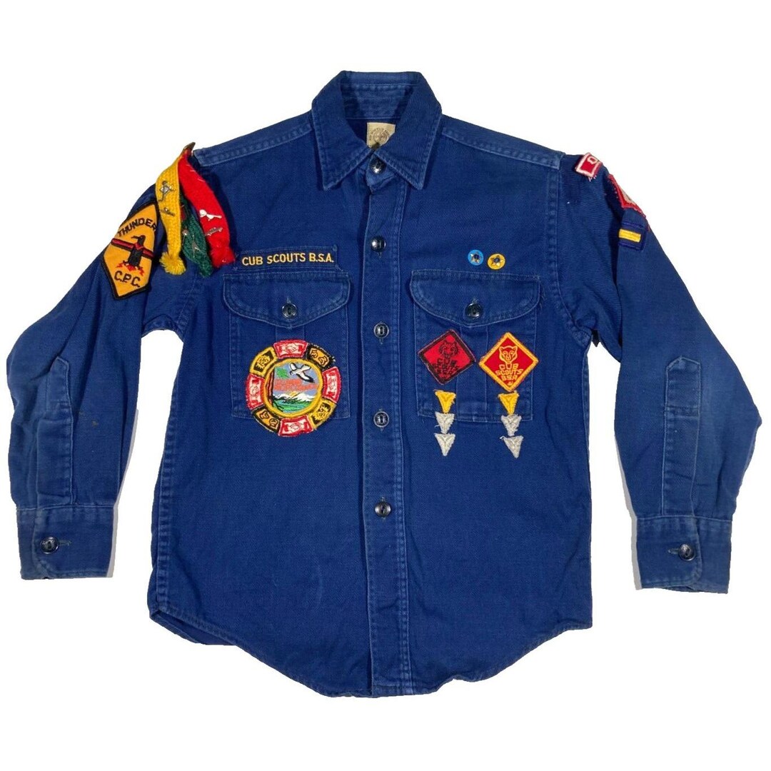 Vintage Cub Scouts Youth Uniform Shirt Sanforized Badge Patch Pin BSA ...