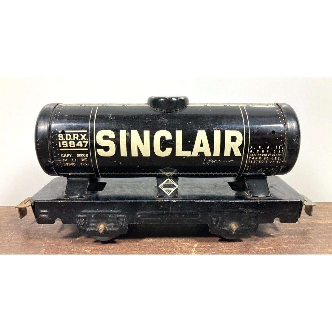 Marx Sinclair Tank Train Car Tin Litho SDRX 19847 Tanker Gas Oil Black ...