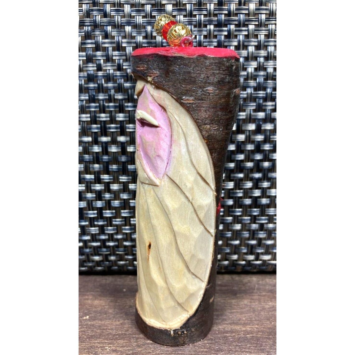 Hand Carved Santa Claus Whittled Wood Christmas Ornament OOAK Folk Art ...