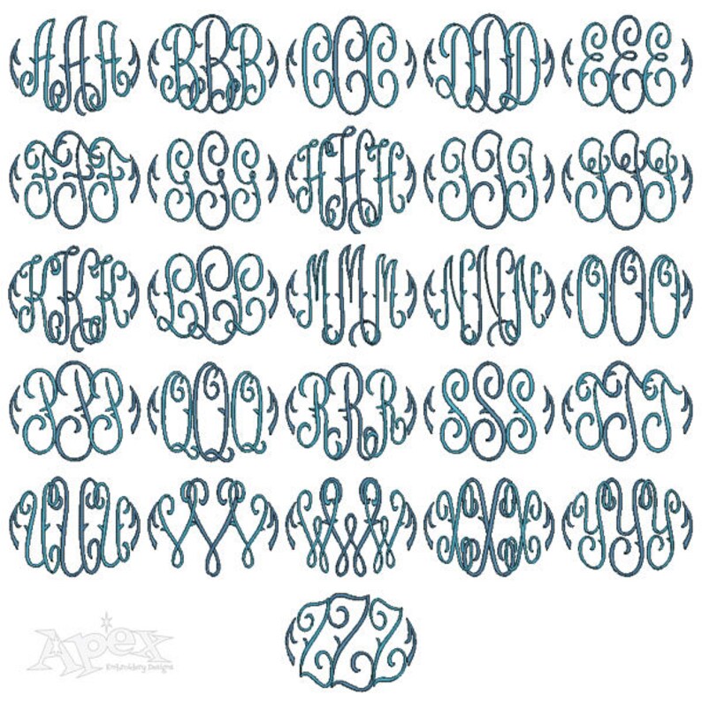 Mia Outline Monogram Machine Embroidery Font 3 Sizes 2 | Etsy
