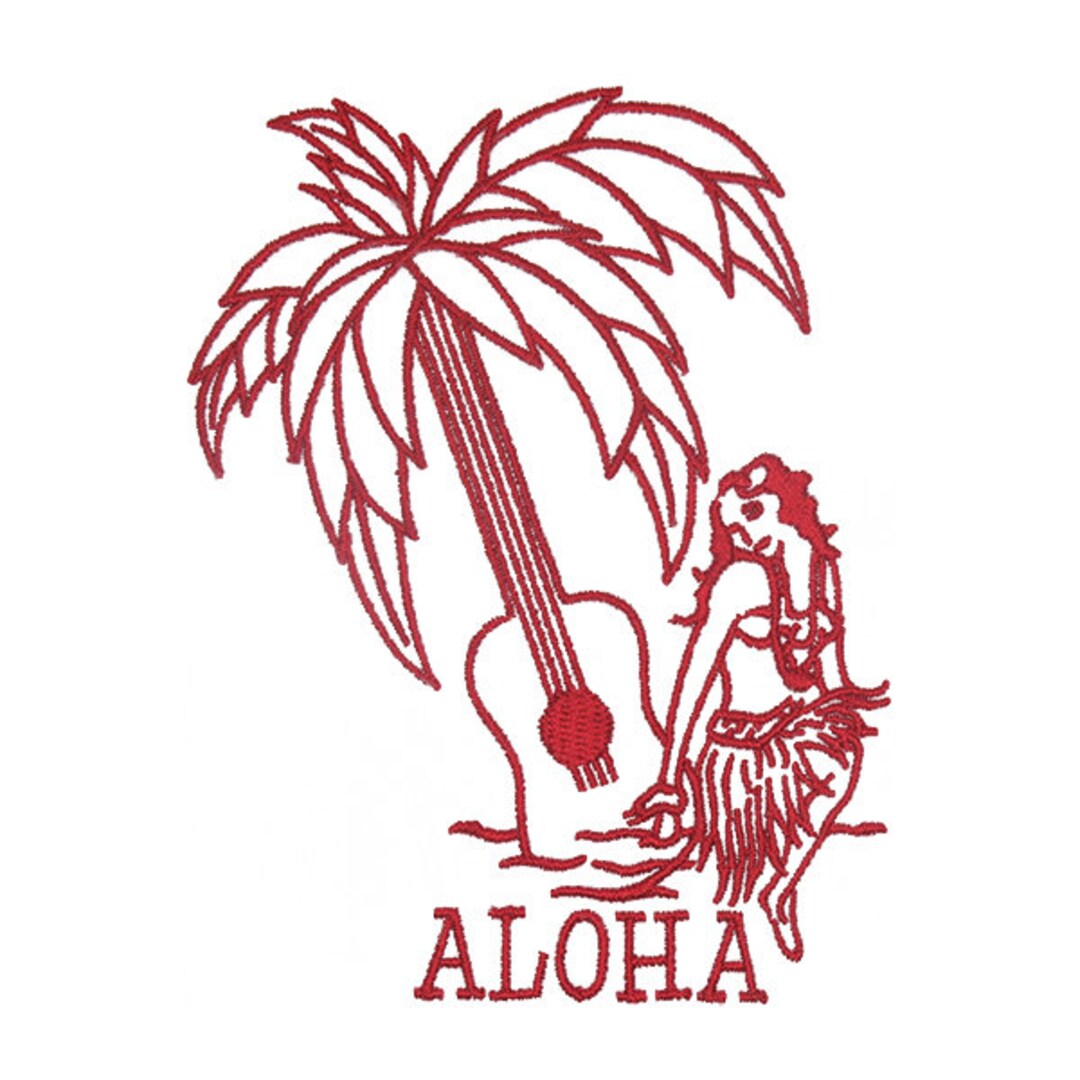 Aloha Guitar Palm Tree Embroidery Design Instant Download - Etsy