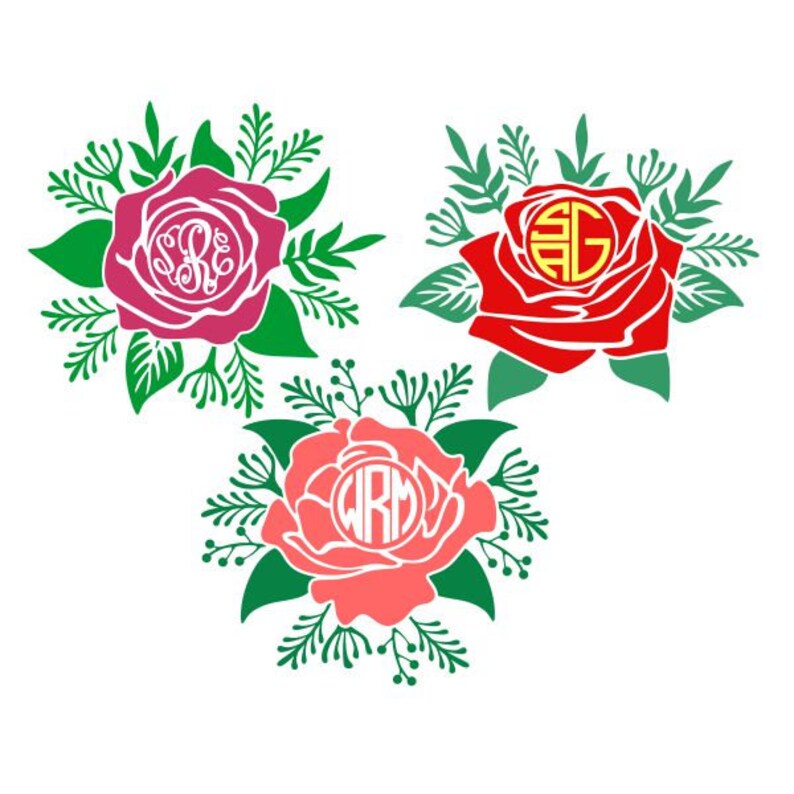 Rose Monogram Cuttable Frame PNG DXF SVG & Eps File for - Etsy