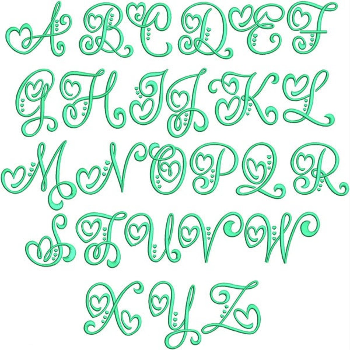 Heart Script Machine Embroidery Font 3 Sizes 1 2 | Etsy