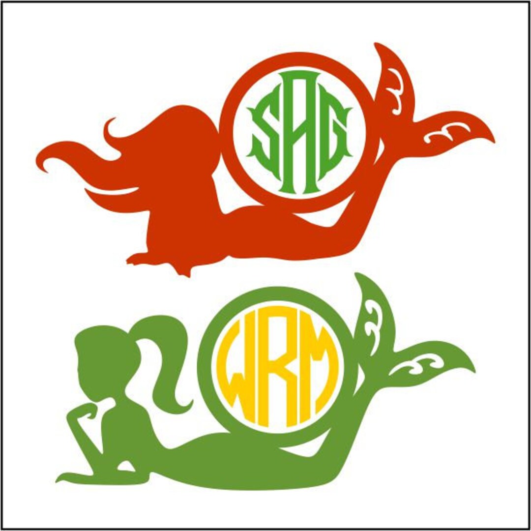 Mermaid Silhouette Monogram Frame Cuttable Design PNG DXF SVG & Eps ...