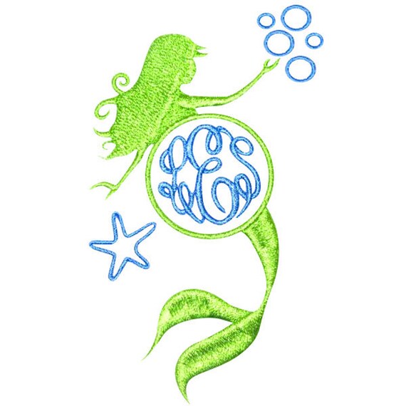 Mermaid Monogram Embroidery Designs Instant Download | Etsy