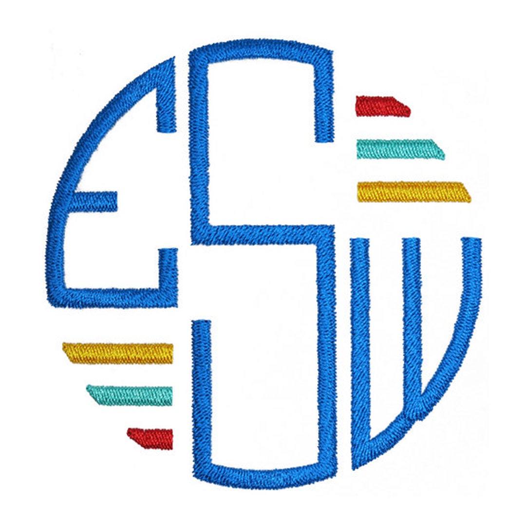 Round Circle Lined Monogram Large Machine Embroidery Font 3 Sizes 6 8 ...