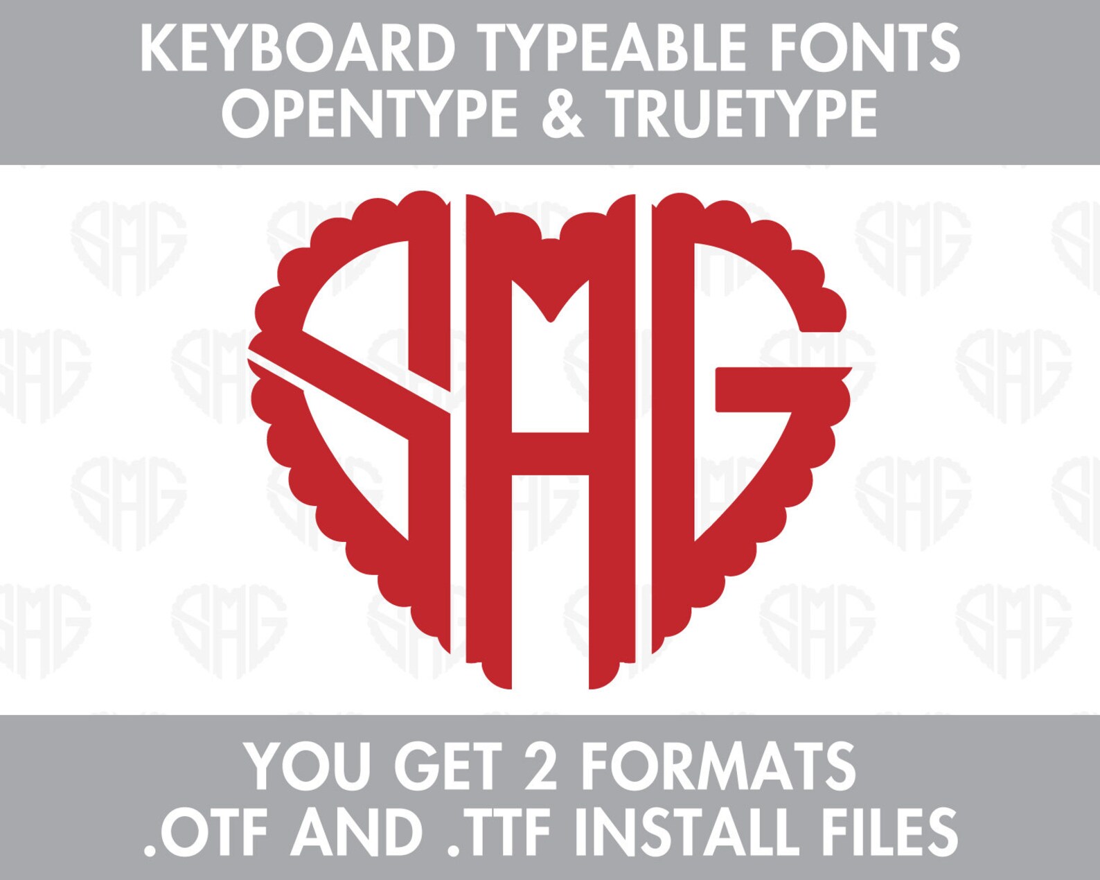 Heart Scalloped Monogram Truetype Font Keyboard Typeable OTF | Etsy