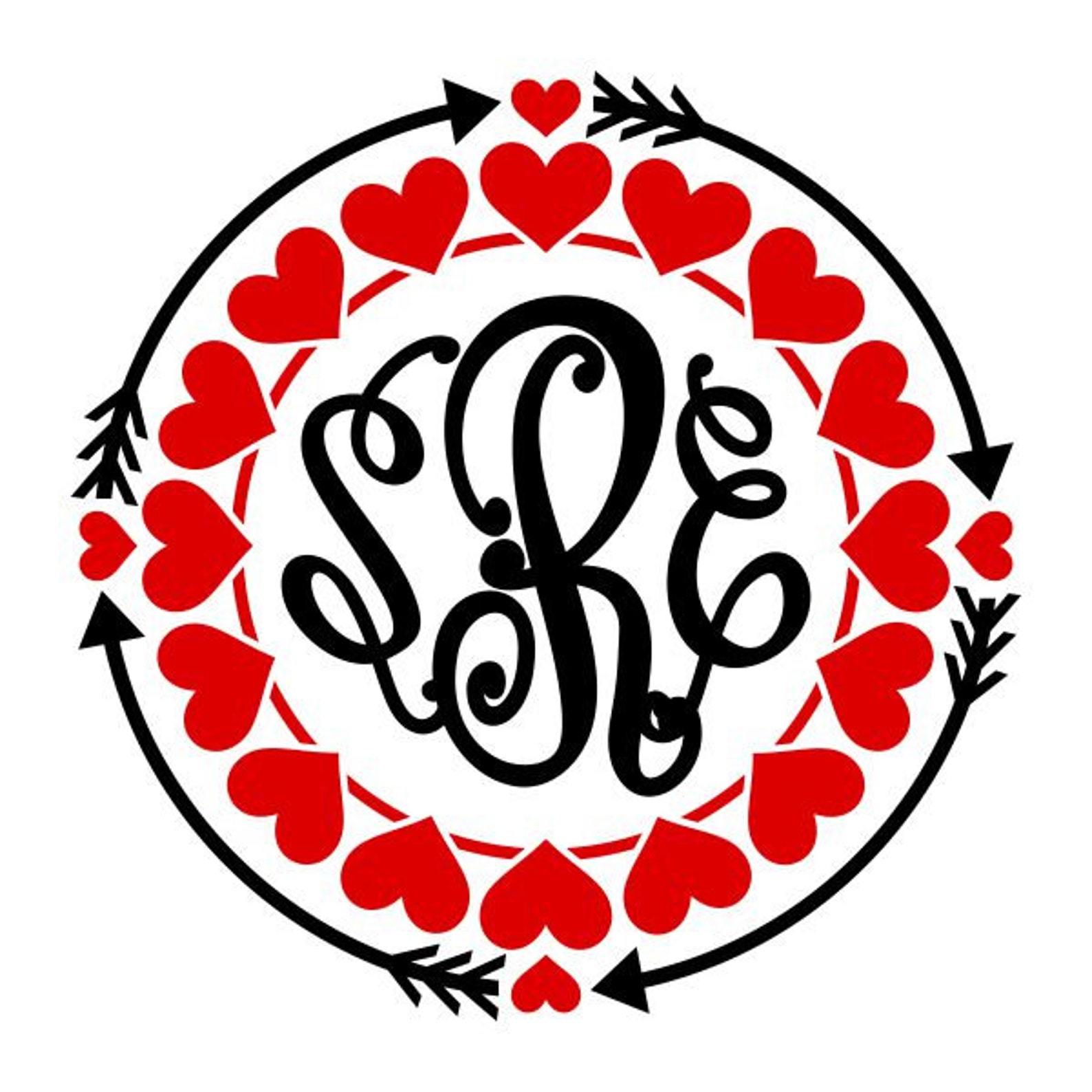 Valentine's Day Hearts Monogram Frame Cuttable Design PNG | Etsy