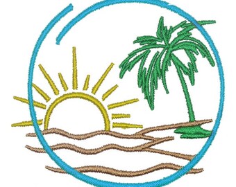 Palm Wave Beach Embroidery Design Instant Download | Etsy