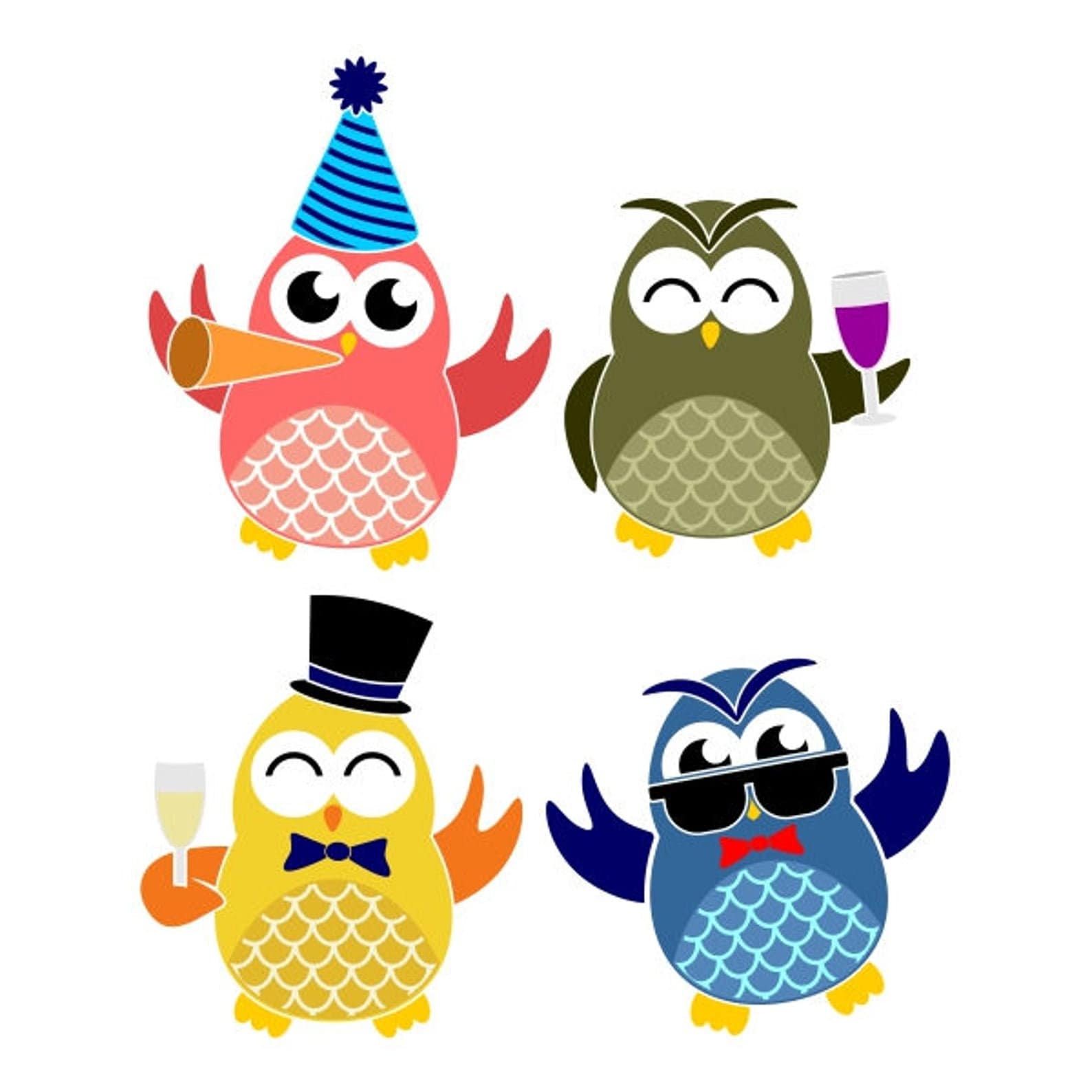 New Years Eve Owl Party Cuttable Design Cuttable Design PNG | Etsy