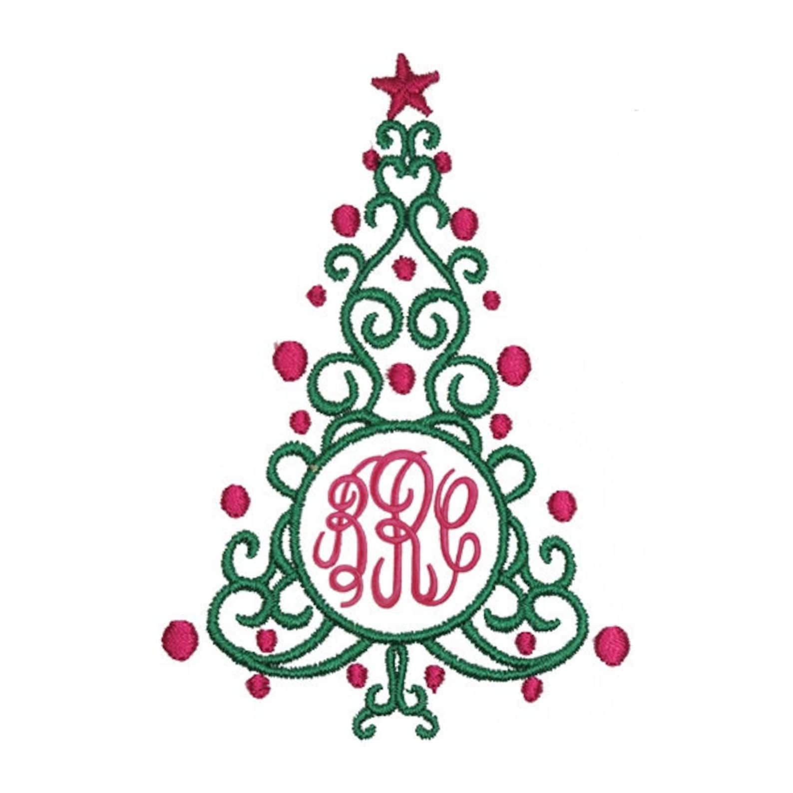 Christmas Tree Monogram Frame Machine Embroidery Design - Etsy