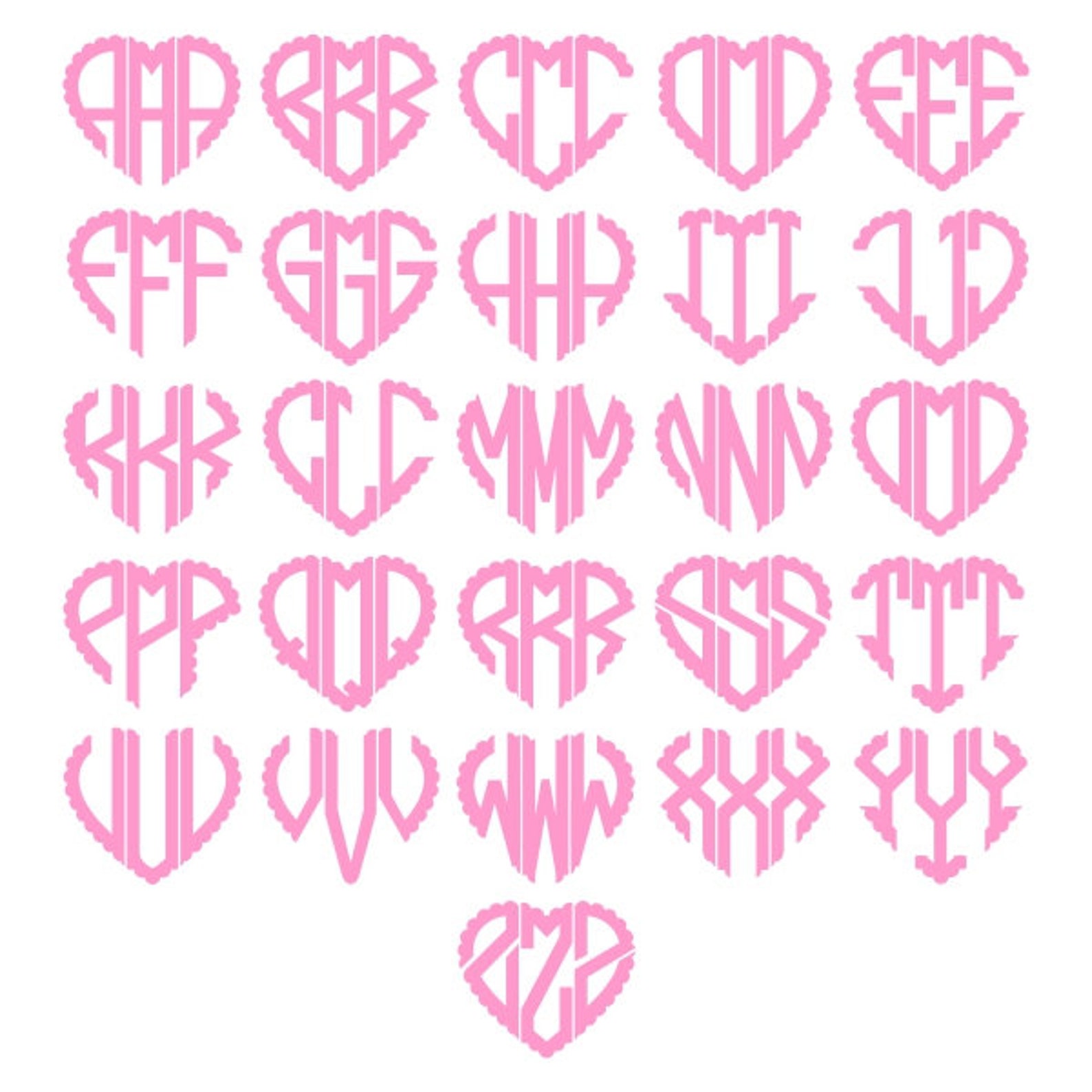 Heart Scalloped Monogram Truetype Font Keyboard Typeable OTF - Etsy
