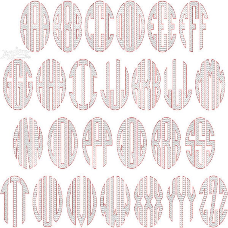 Round Sketch Monogram Machine Embroidery Font 3 Sizes 2 - Etsy