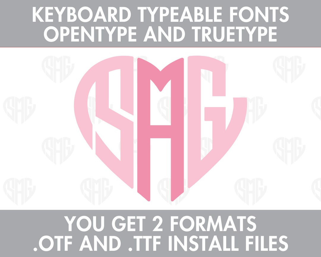 Heart Tail Monogram Truetype Font Keyboard Typeable OTF TTF Install ...
