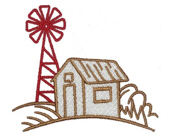Farm Sweet Farm Windmill Retro 50's Embroidery DESIGN FILE Instant ...