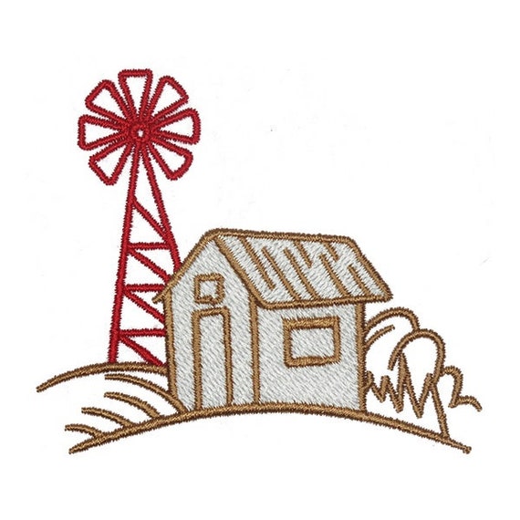 Windmill Farm Embroidery Design Instant Download | Etsy