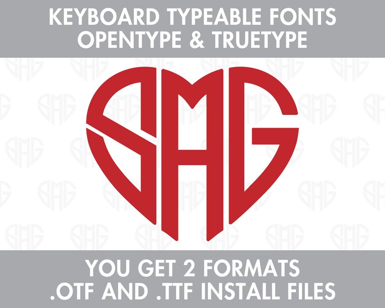 Heart Monogram Truetype Font Keyboard Typeable OTF TTF Install | Etsy