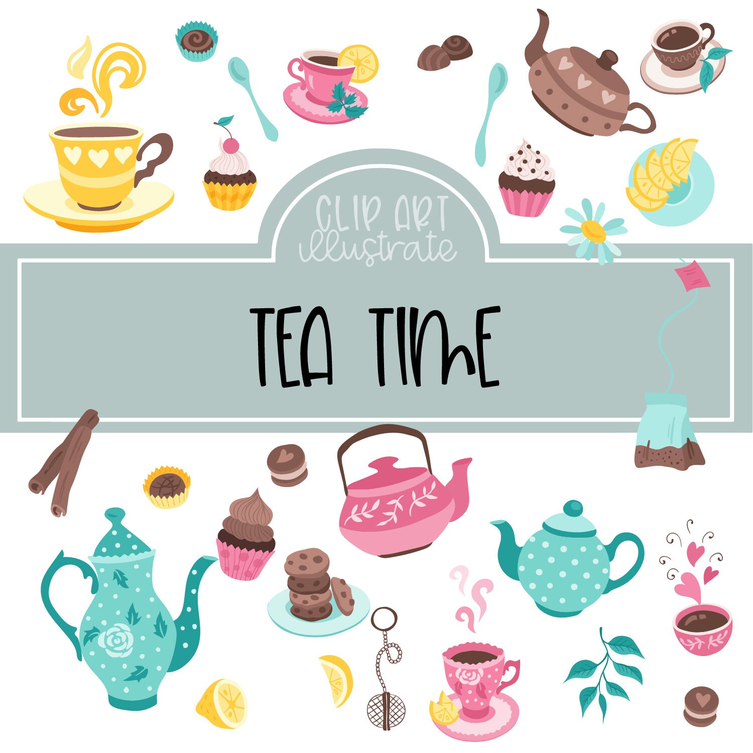 Tea Time Clipart PNG | Etsy