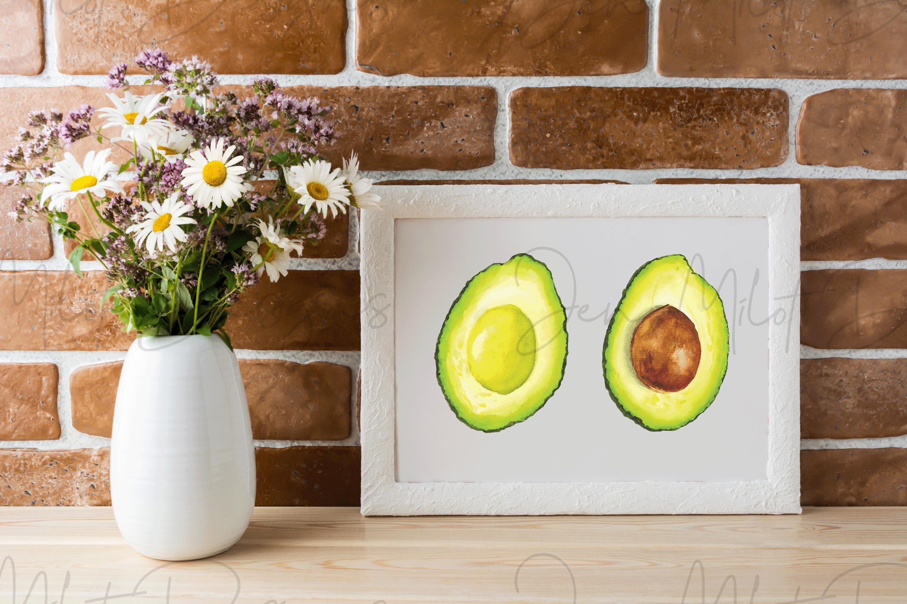 Avocado Watercolor Painting | Kitchen Decor Avocado | Sliced Avocado ...
