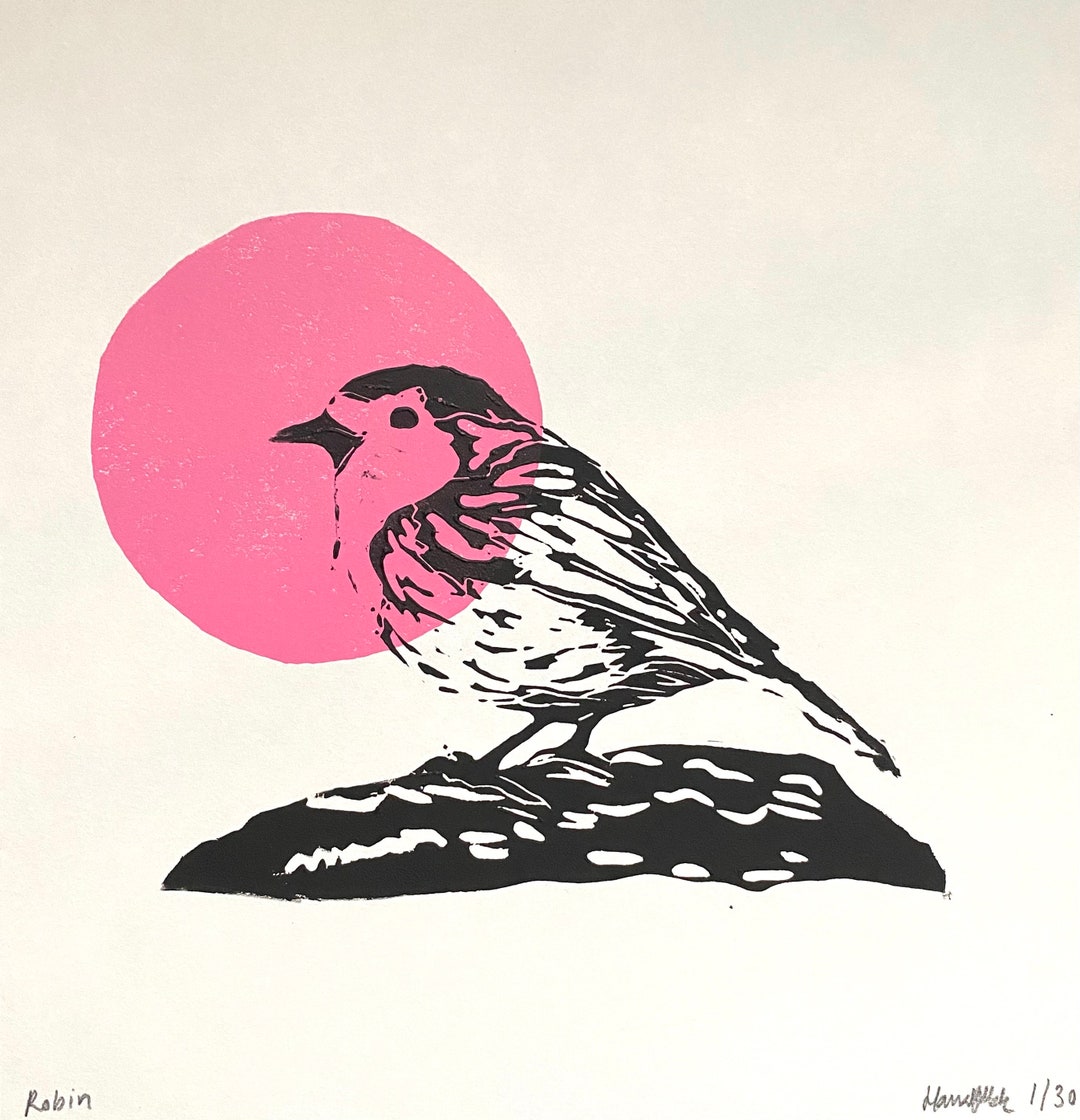 Robin Art Lino Print | Original Handprinted Linocut Print | 21 X 21 Cm ...