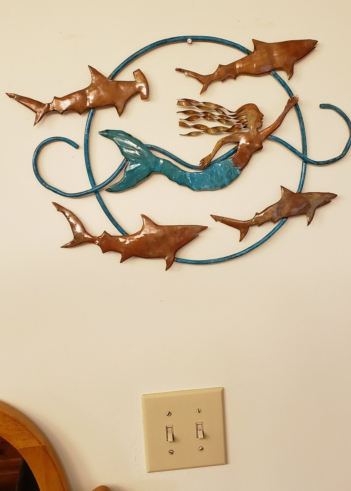 Handmade Copper Mermaid With Sword Fish and Devil Ray Wall Art With Sea ...