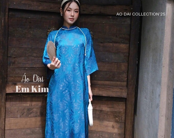Ao Dai Gam Blue Dáng Xuông | Loose Form Ao Dai| Pre-made Vietnamese ...