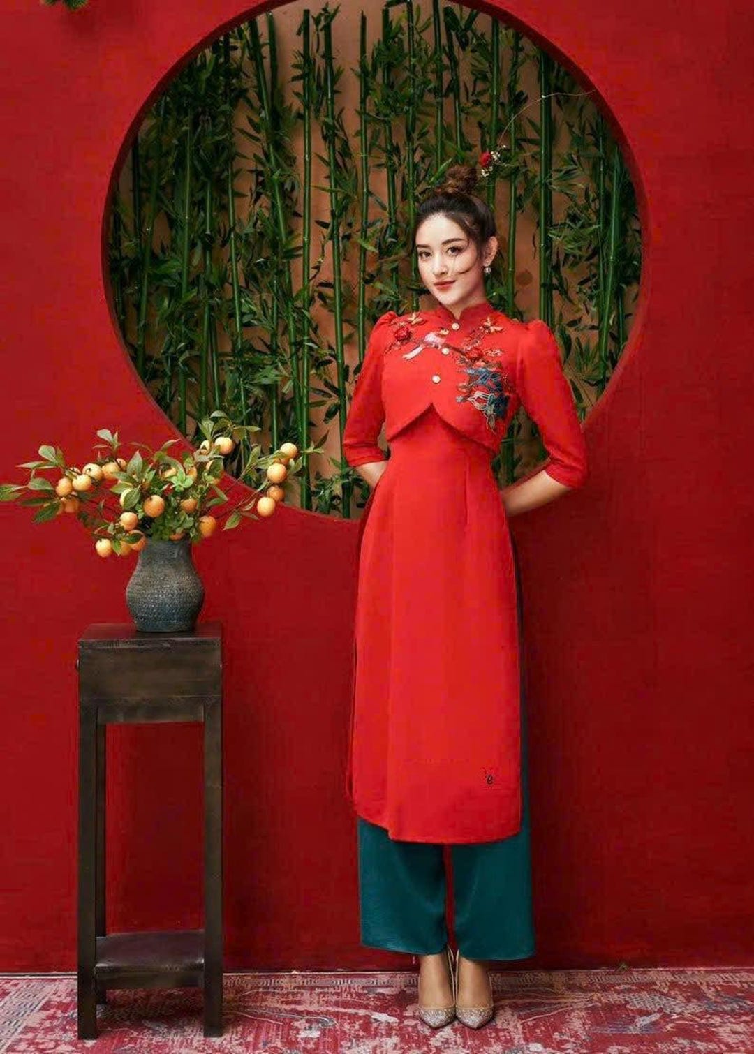 Red Design Embroidery Ao Dài/h16 - Etsy