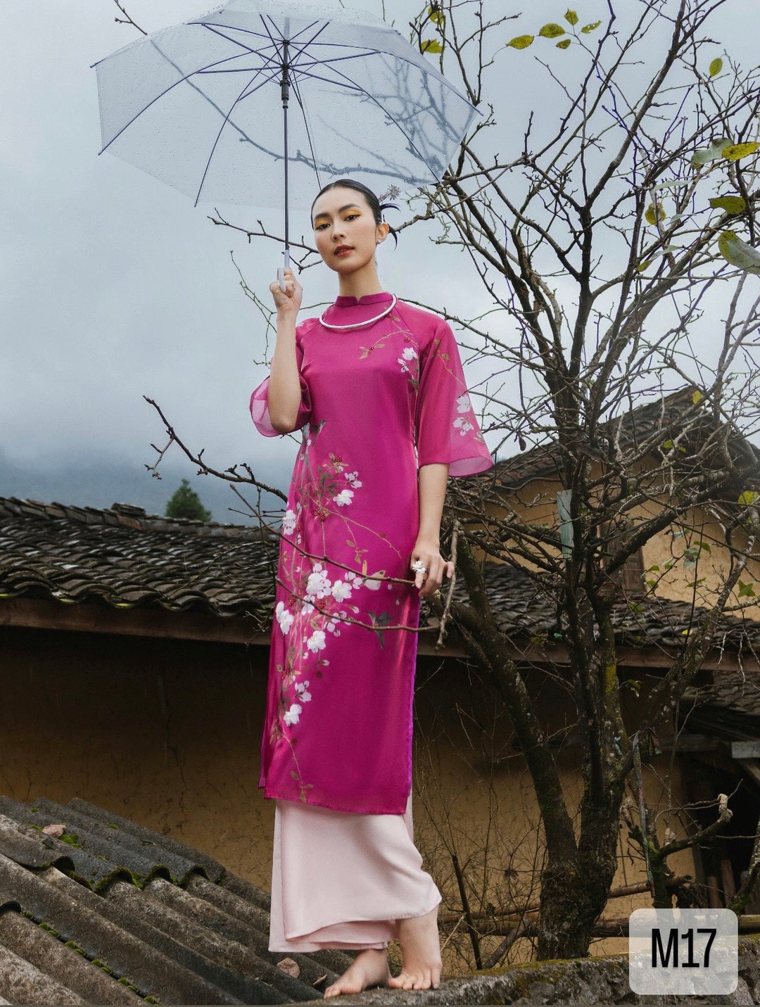 Pink Tơ óng áo Dài Printm17 - Etsy