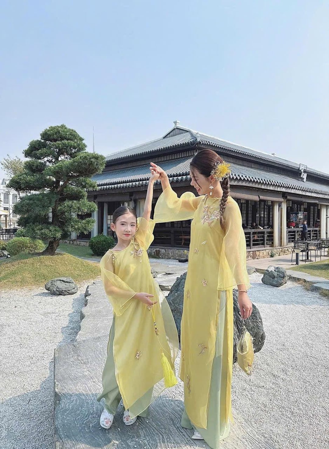 Yellow Mommy and Me Matching Ao Dai Set for Women and Girl| Ao Dai Me ...