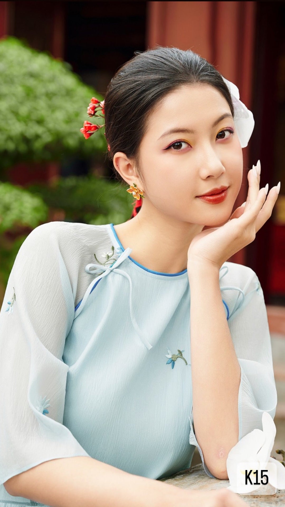 Blue Mini Flowers Ao Dai set Pre-made Modernized Vietnamese Ao Dai ...